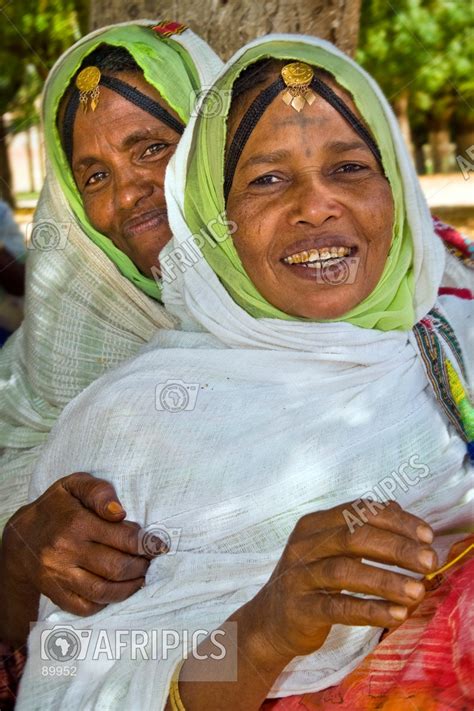 Afripics Two Eritrean Women Wearing Green Head Scarves And Gold Forehead Jewellery