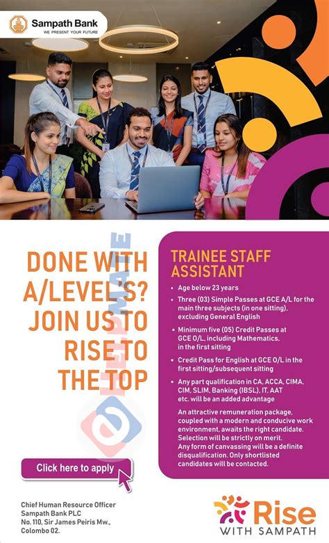 Trainee Staff Assistant Vacancies Sampath Bank Plc Ehelpmate