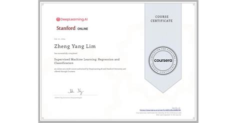 Zheng Yang Lim On Linkedin Completion Certificate For Supervised Machine Learning Regression And