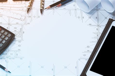 추상 엔지니어링 도면 배경 당신의 단어에 대 한 빈 책상에 빈 공간으로 건설 계획 도구입니다 배경 주제에 대한 스톡 사진 및 기타 이미지 Istock