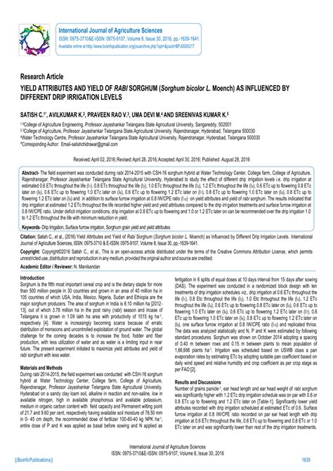 Pdf Yield Attributes And Yield Of Rabi Sorghum Sorghum Bicolor L Moench As Influenced By