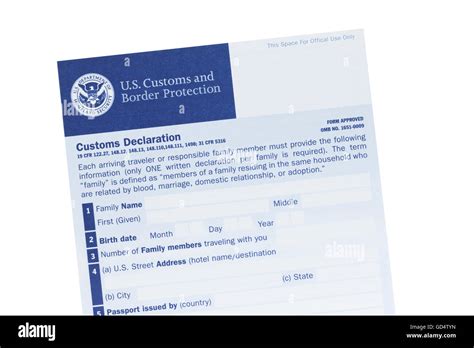 US Customs Declaration Form Stock Photo Alamy