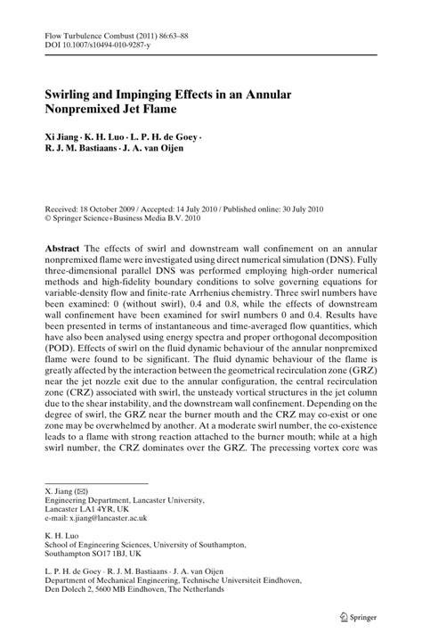Pdf Swirling And Impinging Effects In An Annular Nonpremixed Jet Flame