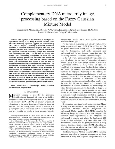 Pdf Complementary Dna Microarray Image Processing Based On The Fuzzy Gaussian Mixture Model