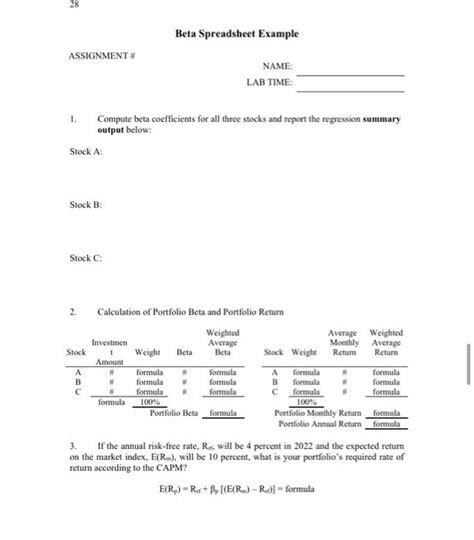 Solved Beta Spreadsheet Example Assignment Name Lab Time