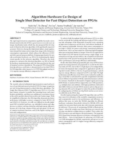 Pdf Algorithm Hardware Co Design Of Single Shot Detector For Fast Object Detection On Fpgas