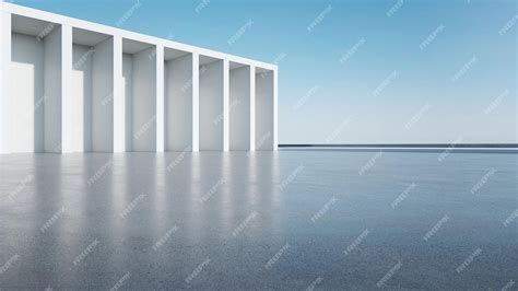 빈 콘크리트 바닥을 가진 추상적인 현대 건축의 3d 렌더링 자동차 프레젠테이션 배경 프리미엄 사진