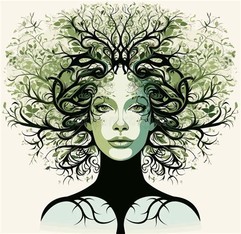 Tree Patterned Woman Illustration Stock Vector Illustration Of Leaf