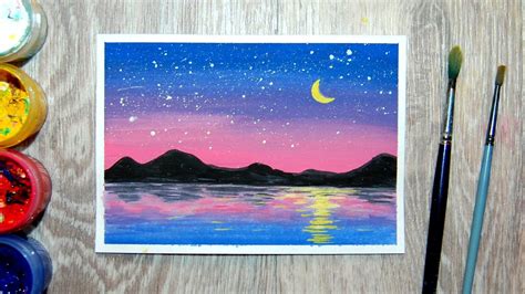 Как нарисовать звёздное небо гуашью Ночной пейзаж Youtube
