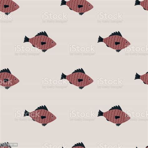 다크 핑크 피쉬 실루엣은 매끄러운 패턴입니다 밝은 회색 배경과 낙서 간단한 바다 배경 0명에 대한 스톡 벡터 아트 및 기타 이미지 0명 낙서 드로잉 단순함 Istock