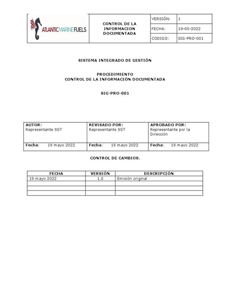 procedimiento control de información documentada pdf archivo de