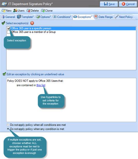 Exclaimer Signature Manager Office 365 Edition The Anatomy Of A Signature Policy Exceptions