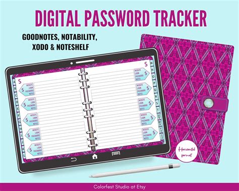 digital password tracker password keeper log with hyperlinked tabs for goodnotes notability