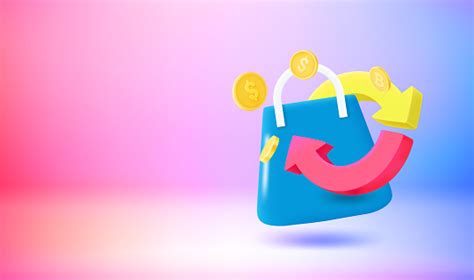 화살표가있는 쇼핑백 캐쉬백 개념 복사 공간이있는 3d 벡터 배너 3차원 형태에 대한 스톡 벡터 아트 및 기타 이미지 3차원 형태 가방 개념 Istock