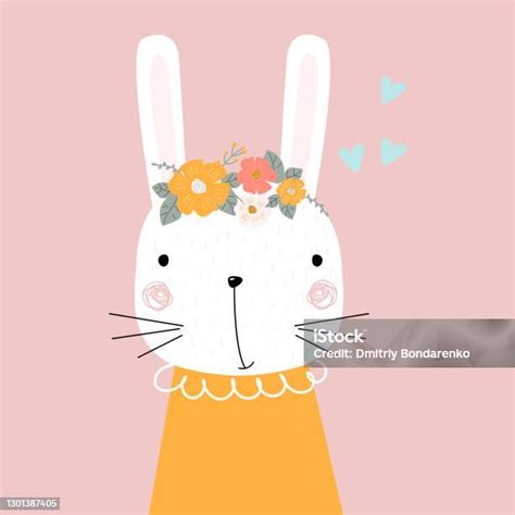 흰색 배경에 꽃 귀여운 분홍색 토끼 의류 포장 지 엽서 포스터 배너에 인쇄하기위한 벡터 그림 귀여운 아기 배경 버니걸에 대한 스톡 벡터 아트 및 기타 이미지 Istock