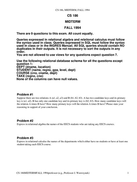 Relational Database Introduction To Database Systems Exams Docsity
