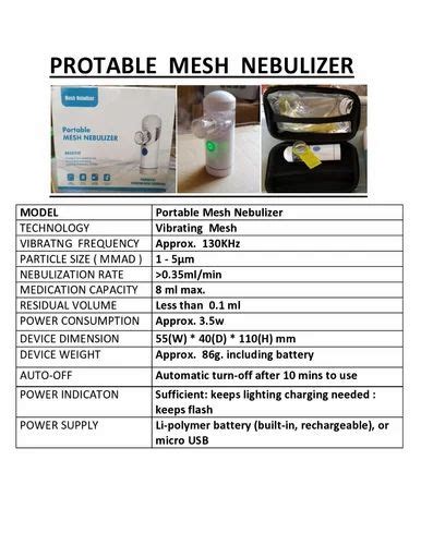 Oxyneb Portable Mesh Nebulizer Size Compact Model Name Number M 01