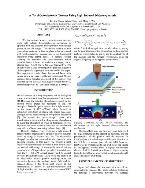 Pdf A Novel Optoelectronic Tweezer Using Light Induced Dielectrophoresis