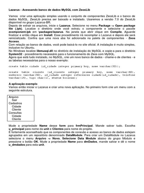 Lazarus Acessando Banco De Dados Mysql Com Zeos Pdf Janela