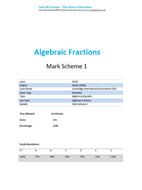 231 Algebraic Fractions Cie Igcse Maths 0580 Ext Theory Ms Pdf