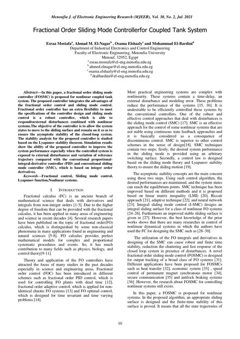 Pdf Fractional Order Sliding Mode Controller For Coupled Tank System