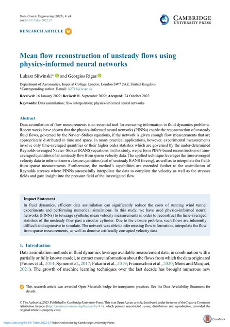 pdf mean flow reconstruction of unsteady flows using physics informed neural networks
