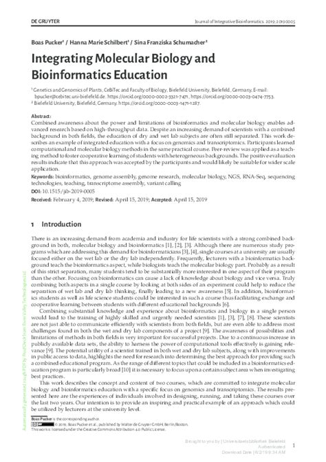 Pdf Integrating Molecular Biology And Bioinformatics Education