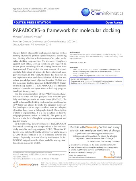 Pdf Paradocks A Framework For Molecular Docking Martin Pippel