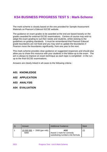 Igcse Progress Test Business Operations Teaching Resources