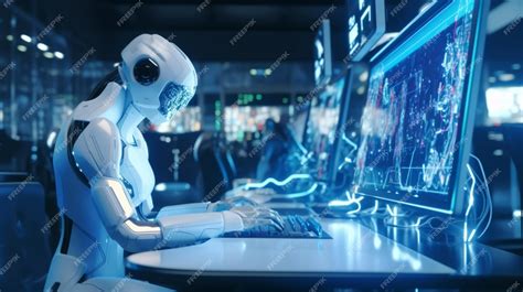 Premium Ai Image Smart Robot Programmer Touch Internet Network Generative Ai