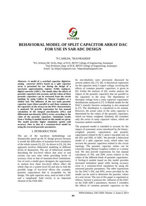 pdf behavioral model of split capacitor array dac … · behavioral model of split capacitor