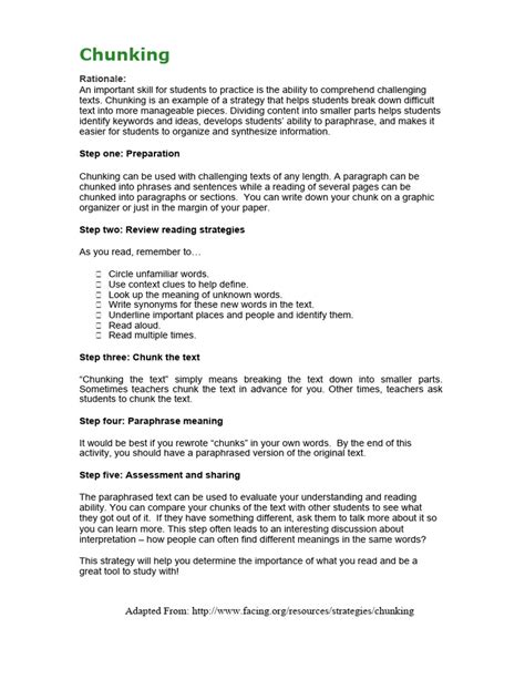 chunking the text reading strategy pdf cognition human communication