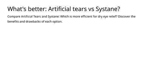 Whats Better Artificial Tears Vs Systane Medsis