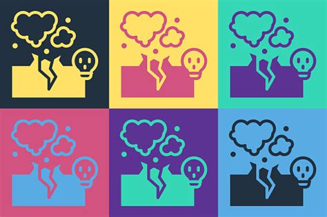 팝 아트 유독한 가스 구름 또는 연기 아이콘이 컬러 배경에 분리되어 있습니다 악취 연기 또는 독가스 화학 독성 증기 벡터 고풍스런에 대한 스톡 벡터 아트 및 기타 이미지