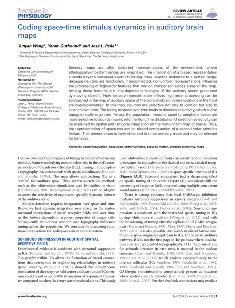 Pdf Coding Space Time Stimulus Dynamics In Auditory Brain Maps
