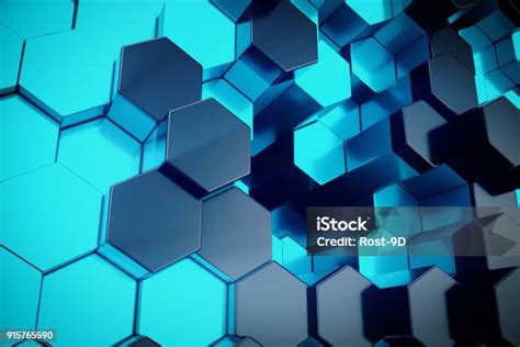 3d 일러스트 블루 추상 육각 기하학적 배경입니다 볼륨 라이트와 파란 색조에 자체 발광 육각형의 구조 배경 주제에 대한 스톡 사진 및 기타 이미지 Istock