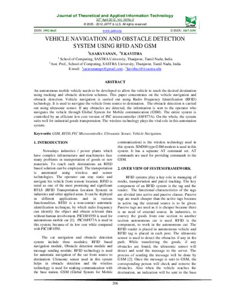 Pdf Vehicle Navigation And Obstacle Detection System Using Rfid And Gsm