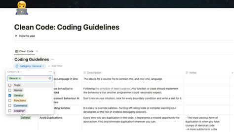 Notion Template Clean Code Guidelines All In One
