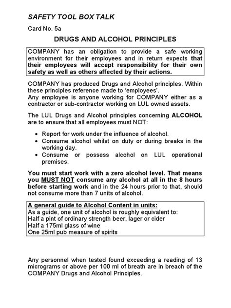 Toolbox Talk Drug And Alcohol Testing Pdf