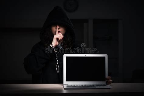 Female Hacker Hacking Security Firewall Late In Office Stock Image Image Of Cyber Computer