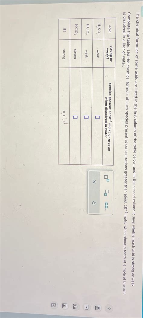Solved The Chemical Formulae Of Some Acids Are Listed In The Chegg Com