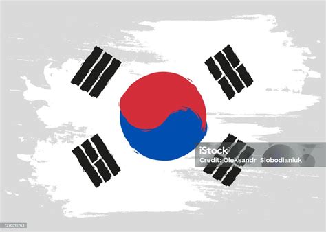 대한민국의 국기 브러쉬는 대한민국의 국기를 그린 그런지 효과와 수채화가 있는 손으로 그린 스타일 일러스트레이션 그런지 질감으로 대한민국의 국기 벡터 그림입니다 기에 대한