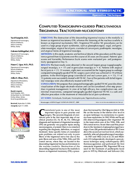 Pdf Computed Tomography Guided Percutaneous Trigeminal Tractotomy