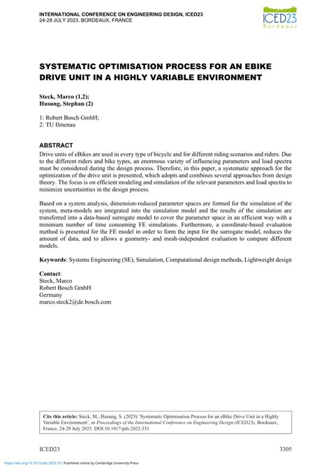 Pdf Systematic Optimisation Process For An Ebike Drive Unit In A