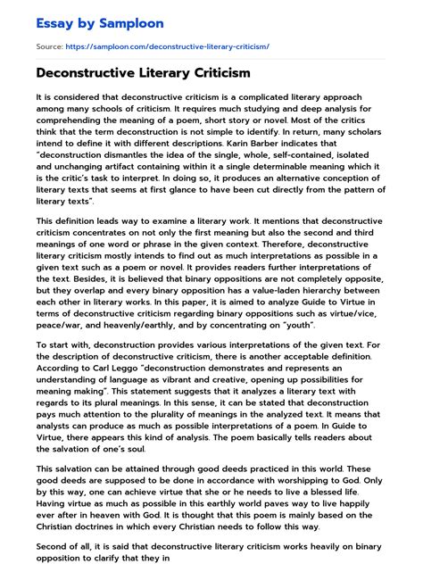 Deconstructive Literary Criticism Argumentative Essay On
