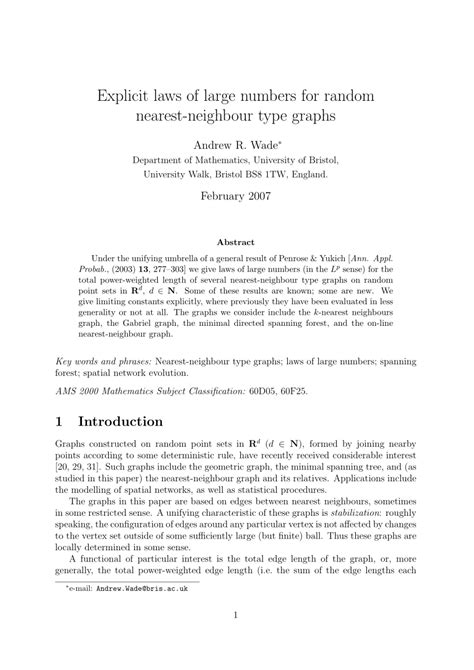 Pdf Explicit Laws Of Large Numbers For Random Nearest Neighbour Type Graphs