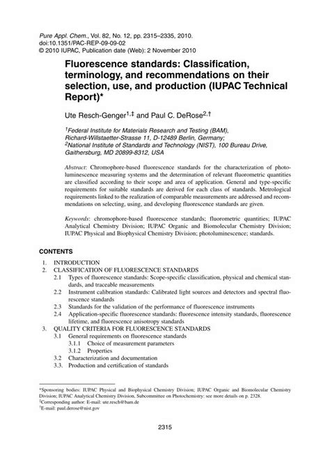 Pdf Fluorescence Standards Classification Terminology And