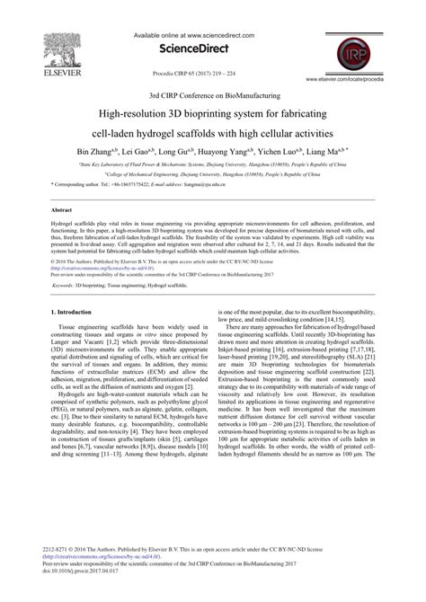 Pdf High Resolution 3d Bioprinting System For Fabricating Cell Laden Hydrogel Scaffolds With