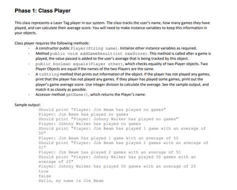 Solved Phase 1 Class Player This Class Represents A Laser