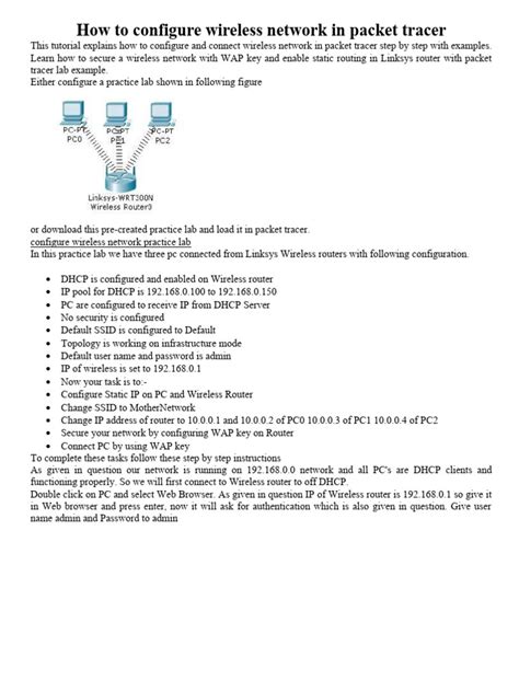 How To Configure Wireless Network In Packet Tracer Pdf Ip Address Wireless Lan